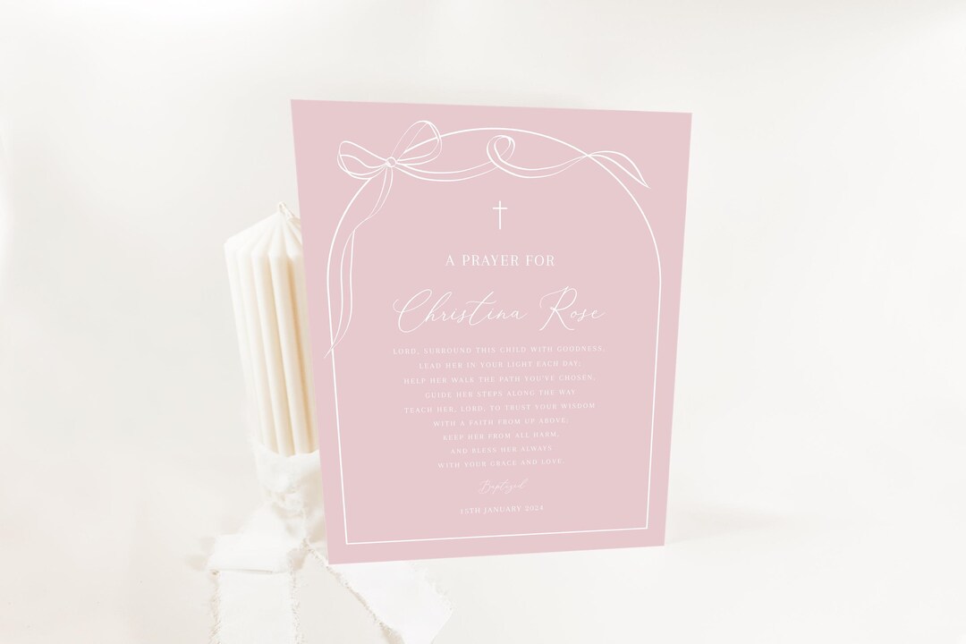 Pink Baptism Prayer Sign Template, Pink Prayer Sign for Girl, Printable ...