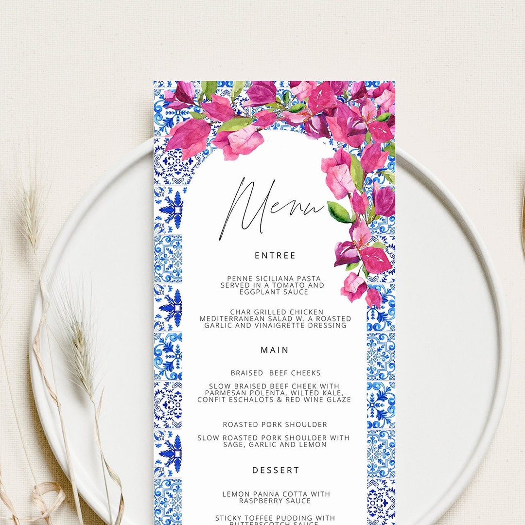 Blue Tiles Greece Menu Bougainvillea Digital Menu, Santorini Theme ...