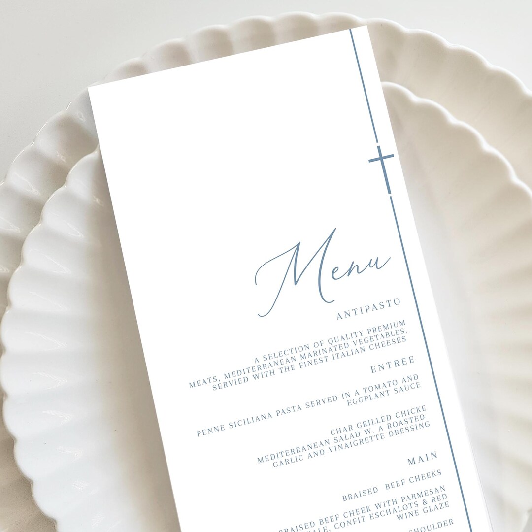 Dusty Blue Menu Template, Blue Menu, Modern Menu Printable Wedding ...