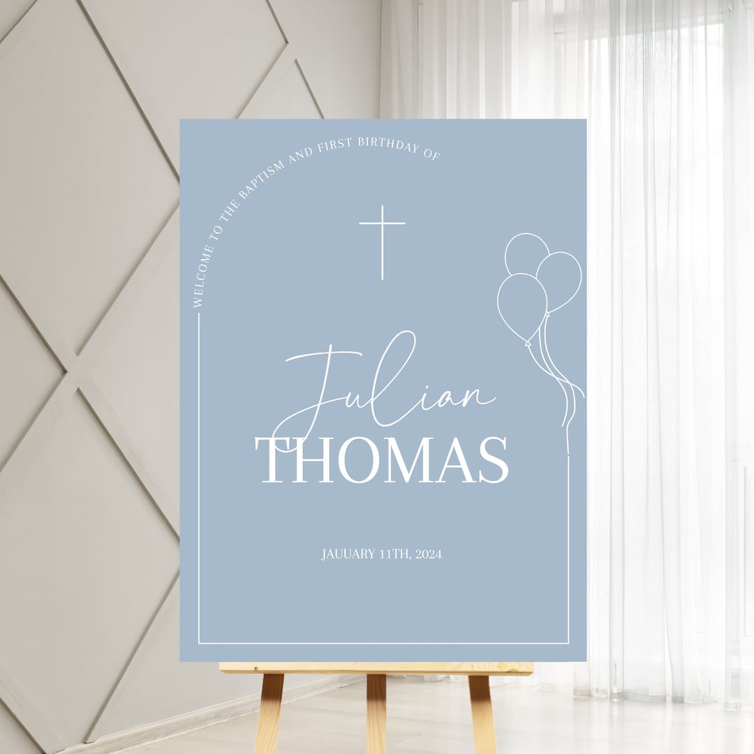 Dusty Blue Baptism Welcome Sign, First Birthday Baptism Sign, Blue ...