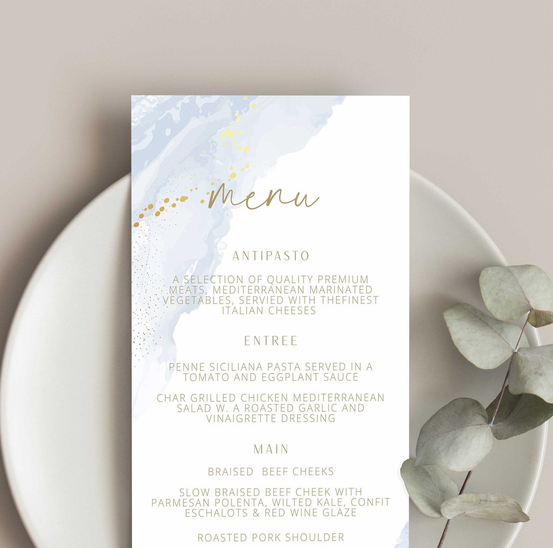 Blue Baptism Menu, Dusty Blue Christening Menu, Religious Menu for ...
