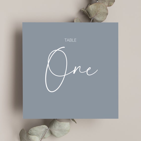 Dusty Grey Blue Printable Table Number Simple Number Table - Etsy