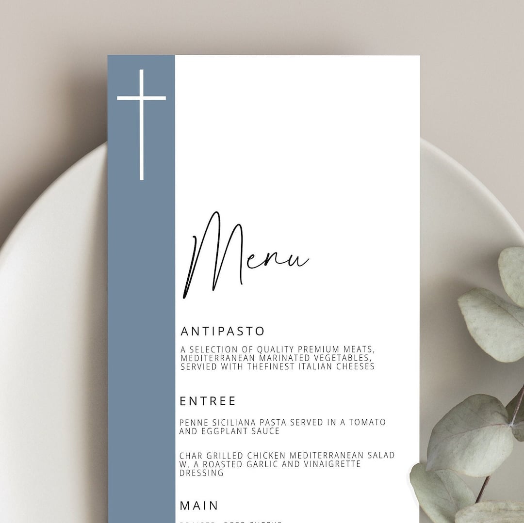 Blue Baptism Menu, Dusty Blue Christening Menu, Religious Menu for ...