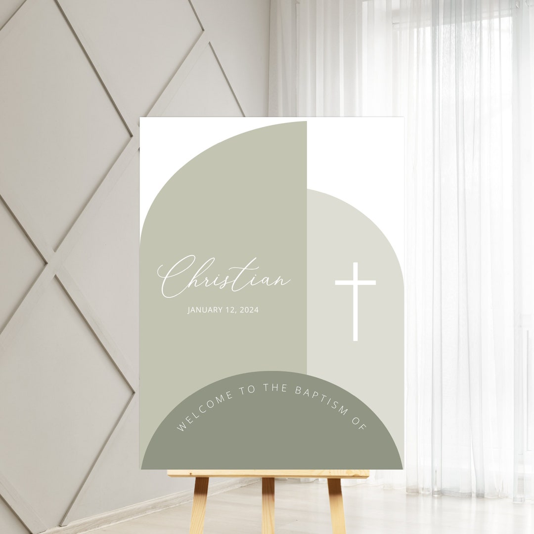 Sage Green Baptism Welcome Sign Poster, Sage Green Christening Welcome ...