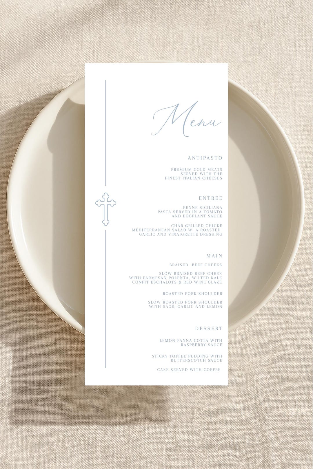Blue Baptism Menu Template, Dusty Blue Menu, Christening Menu, Baptism ...