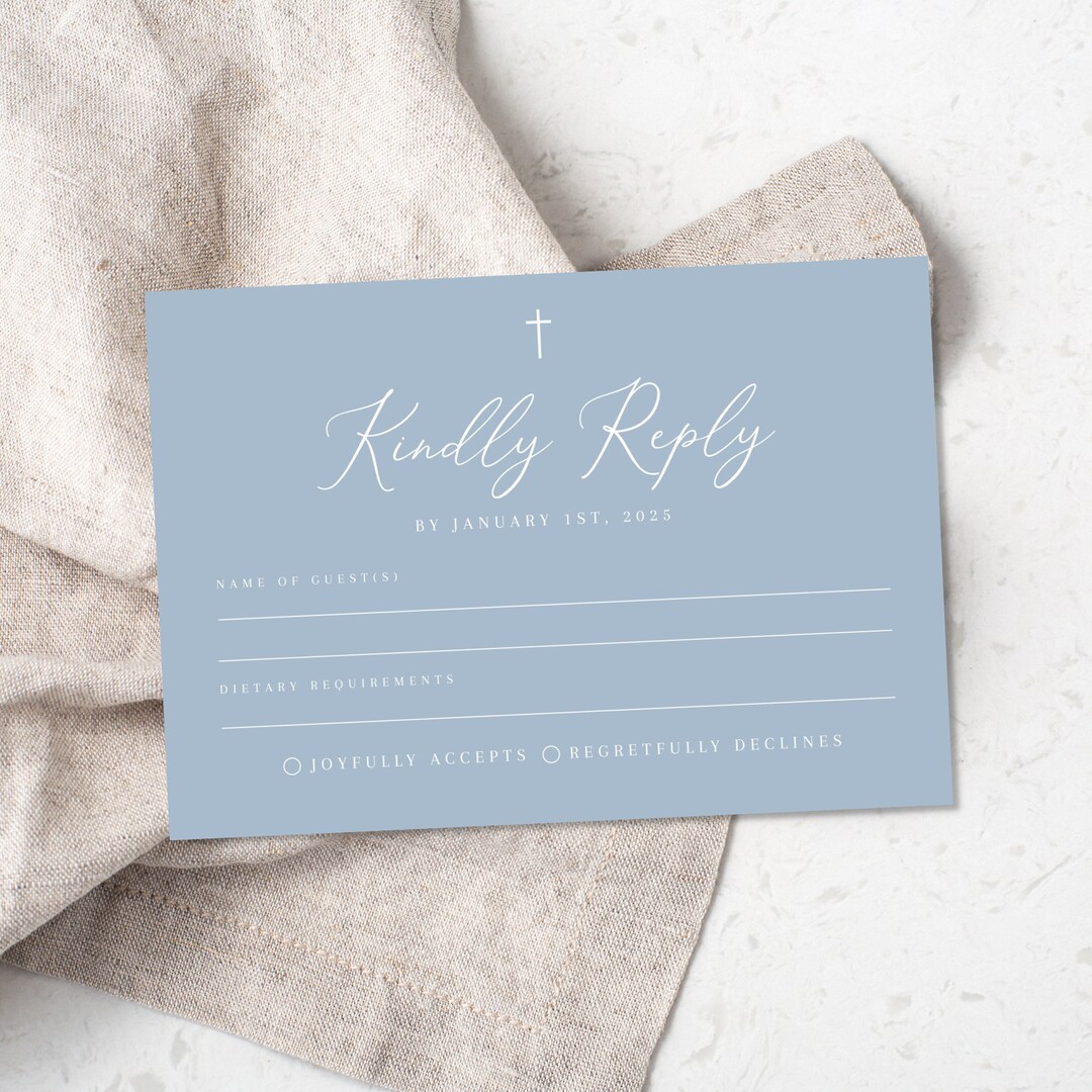 Baptism RSVP Card, Baptism Blue RSVP Card, Christening RSVP, Response ...