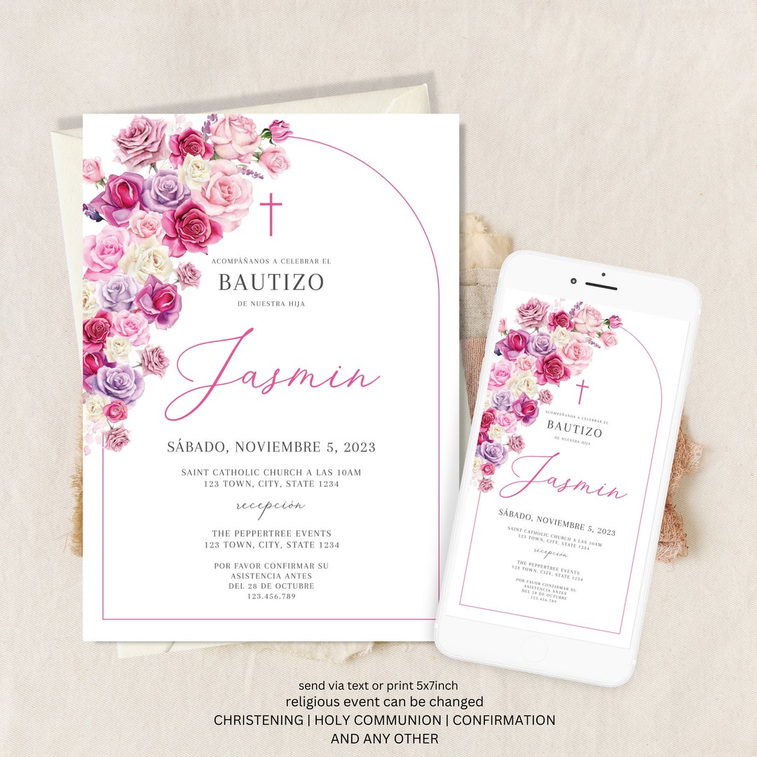 Invitacion De Bautizo, Bautizo Invitation in Spanish, Invitaciones ...