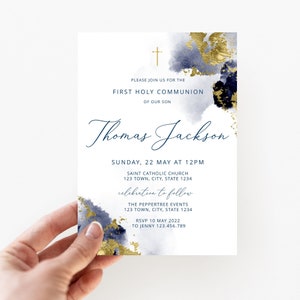 First Communion Invitation Digital, Blue Communion Invitation Template ...