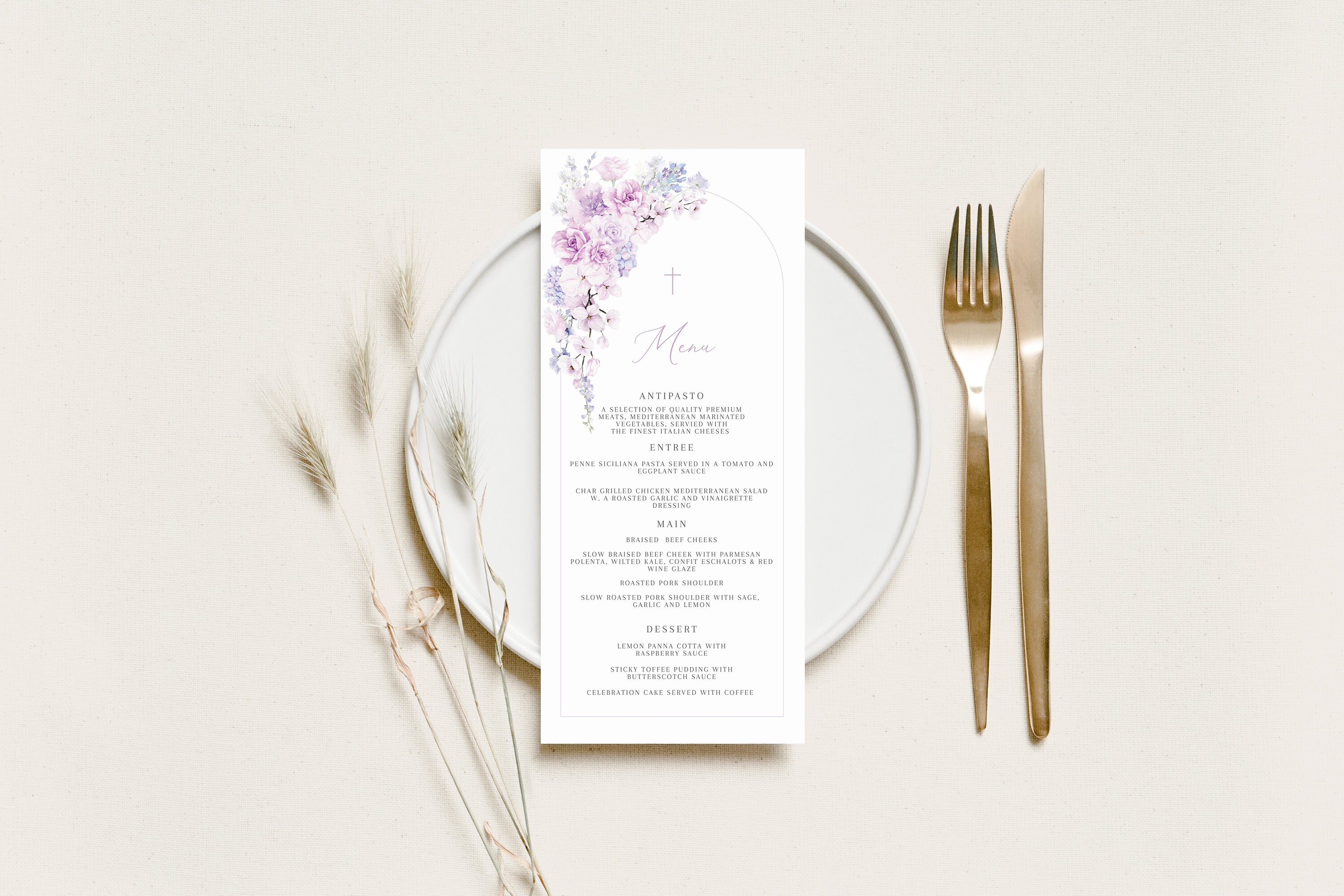Lilac Baptism Menu, Purple Christening Menu, Religious Menu for Baptism ...