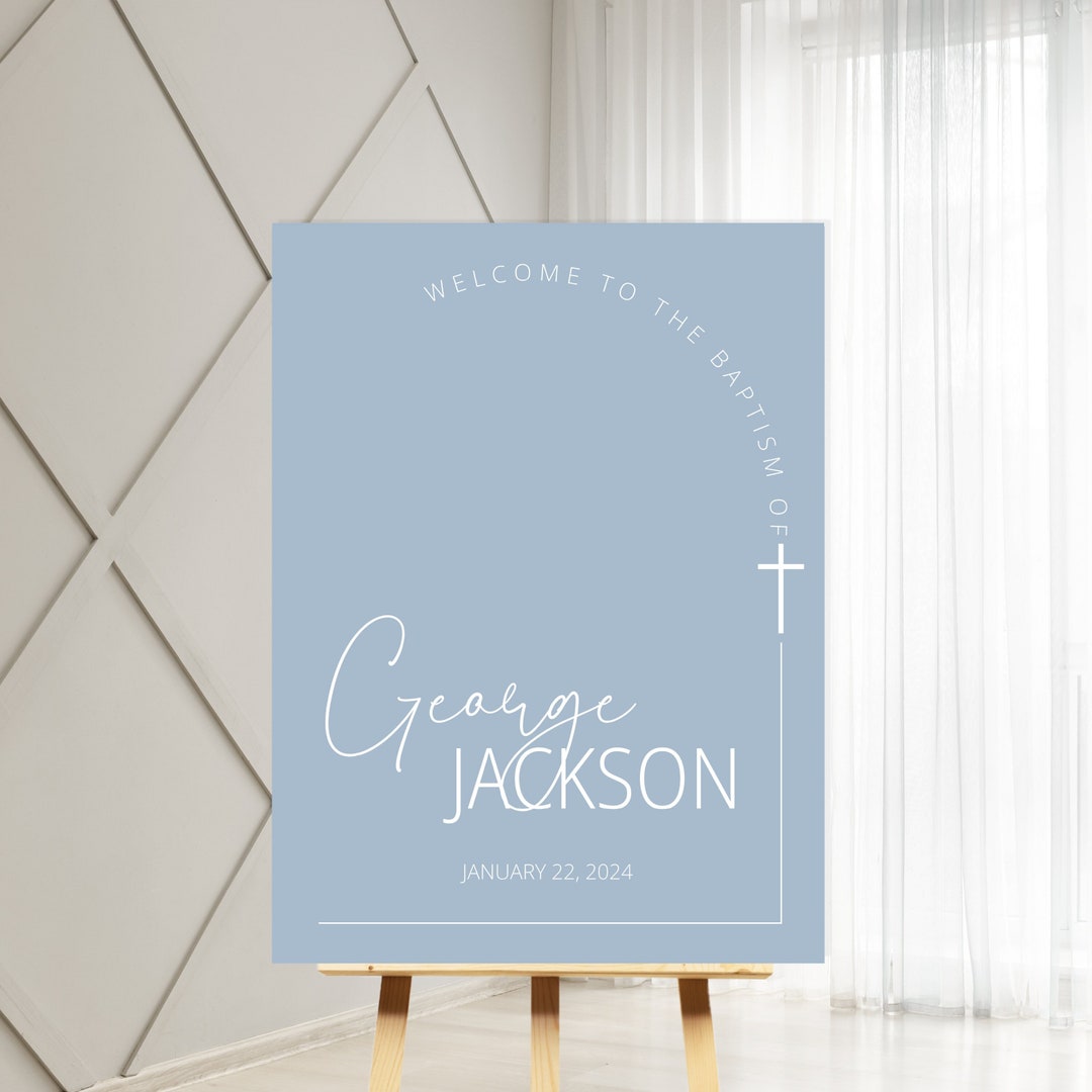 Blue Baptism Welcome Sign Poster, Blue Christening Welcome Sign, Modern ...