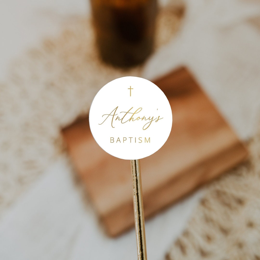 Gold Baptism Sticker Template, Modern Thank You Tag, Gold, Thank You ...