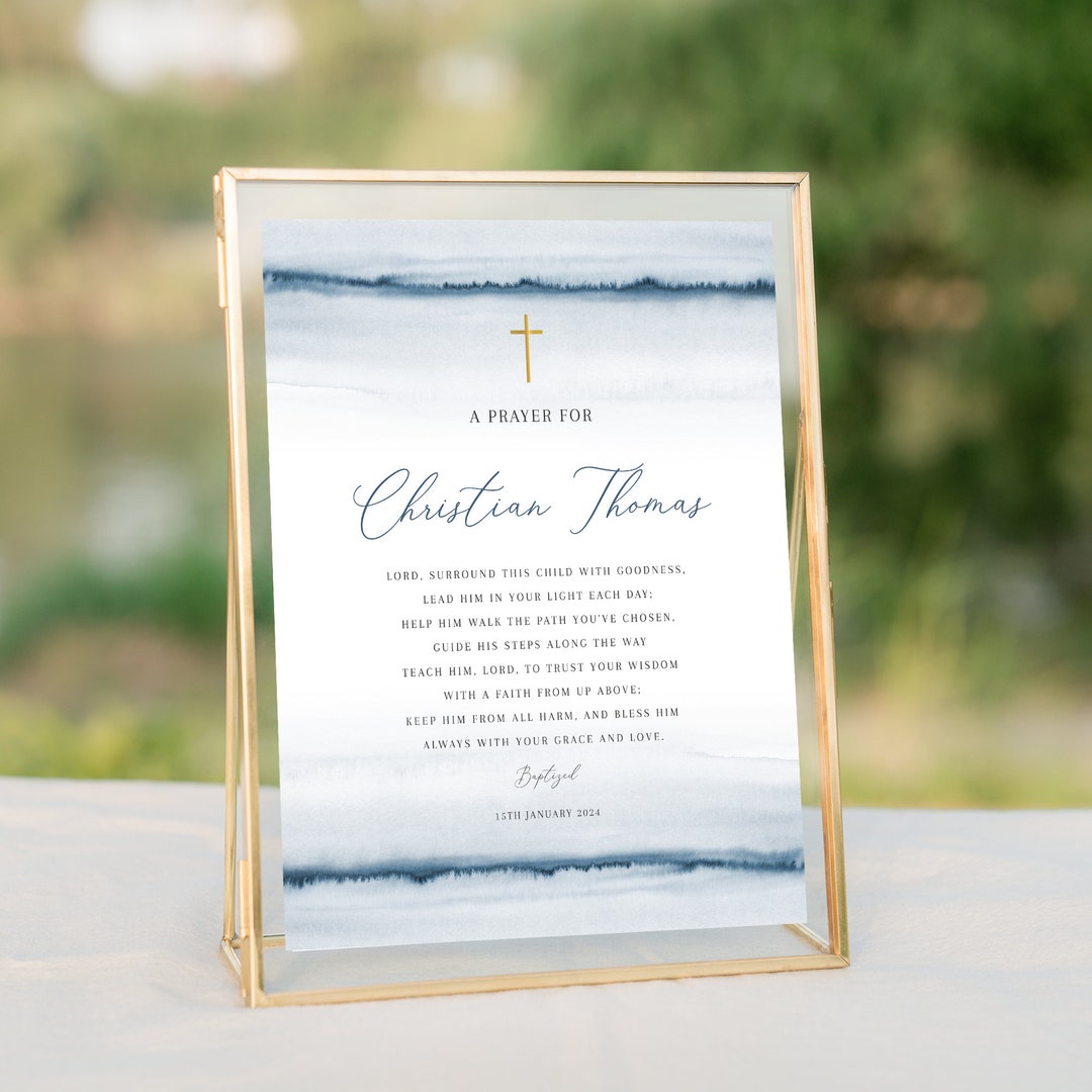 Navy Blue Baptism Prayer Sign for a Boy INSTANT DOWNLOAD Personalized ...