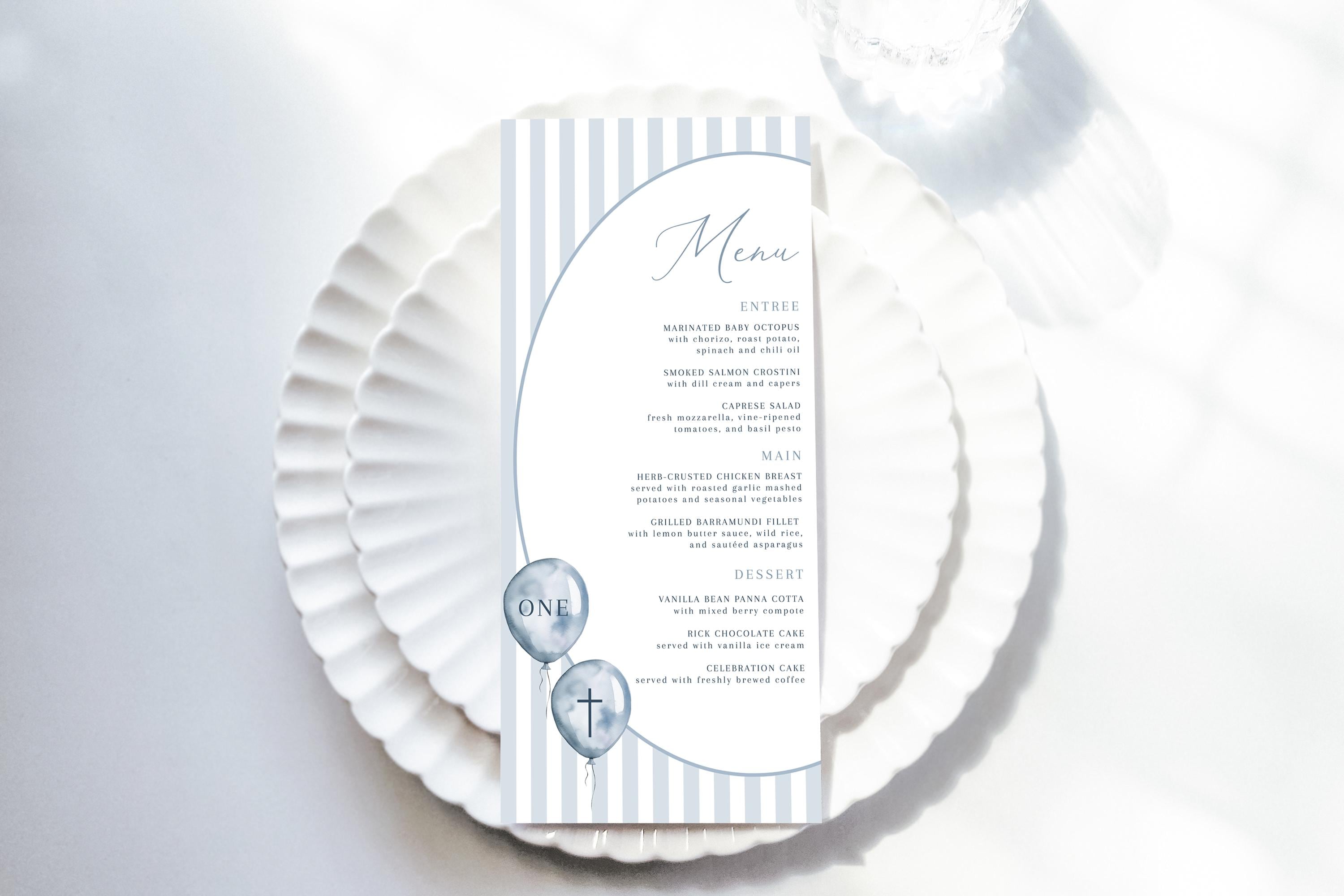 Blue Baptism Menu Template, Blue Christening Menu, Balloon Menu ...