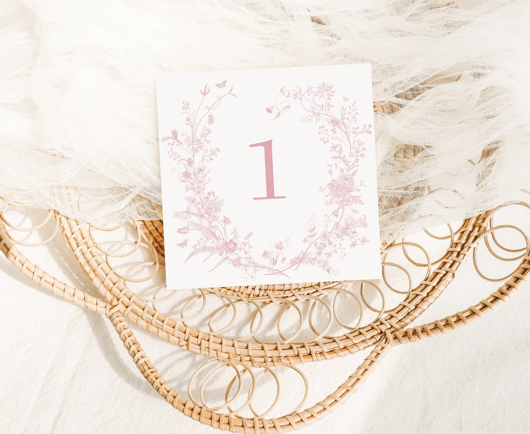 Vintage Floral Pink Printable Table Number , Simple Number, Table ...