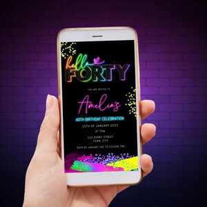 Neon Light Birthday Invitation, Glow Party, 40th Birthday, 80s Theme ...