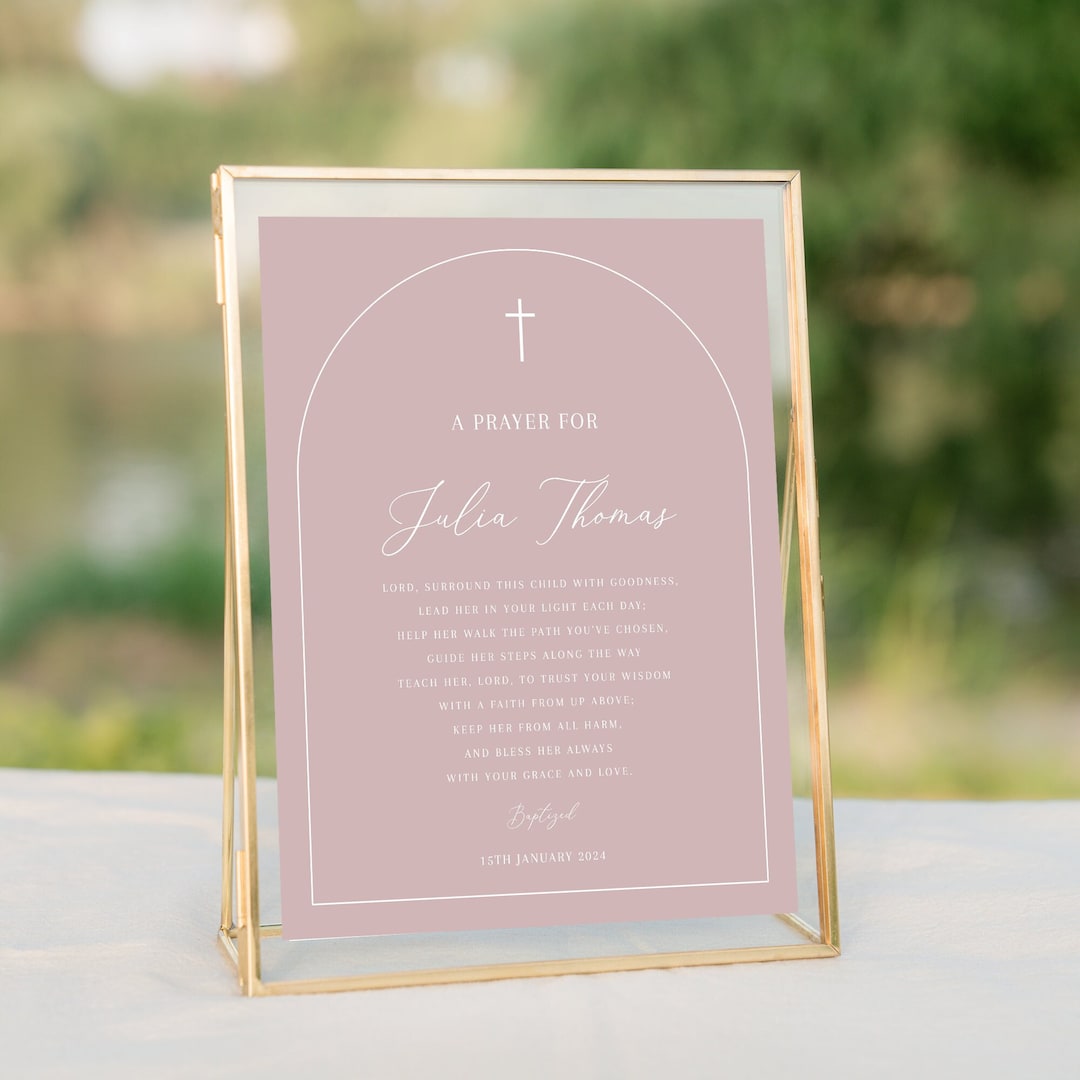 Pink Baptism Prayer Sign Template, Pink Prayer Sign for Girl, Printable ...