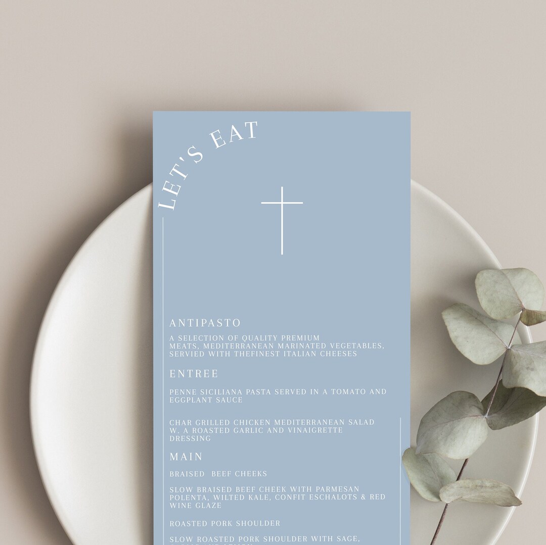 Dusty Blue Menu Template, Blue Menu, Modern Menu Printable Wedding ...