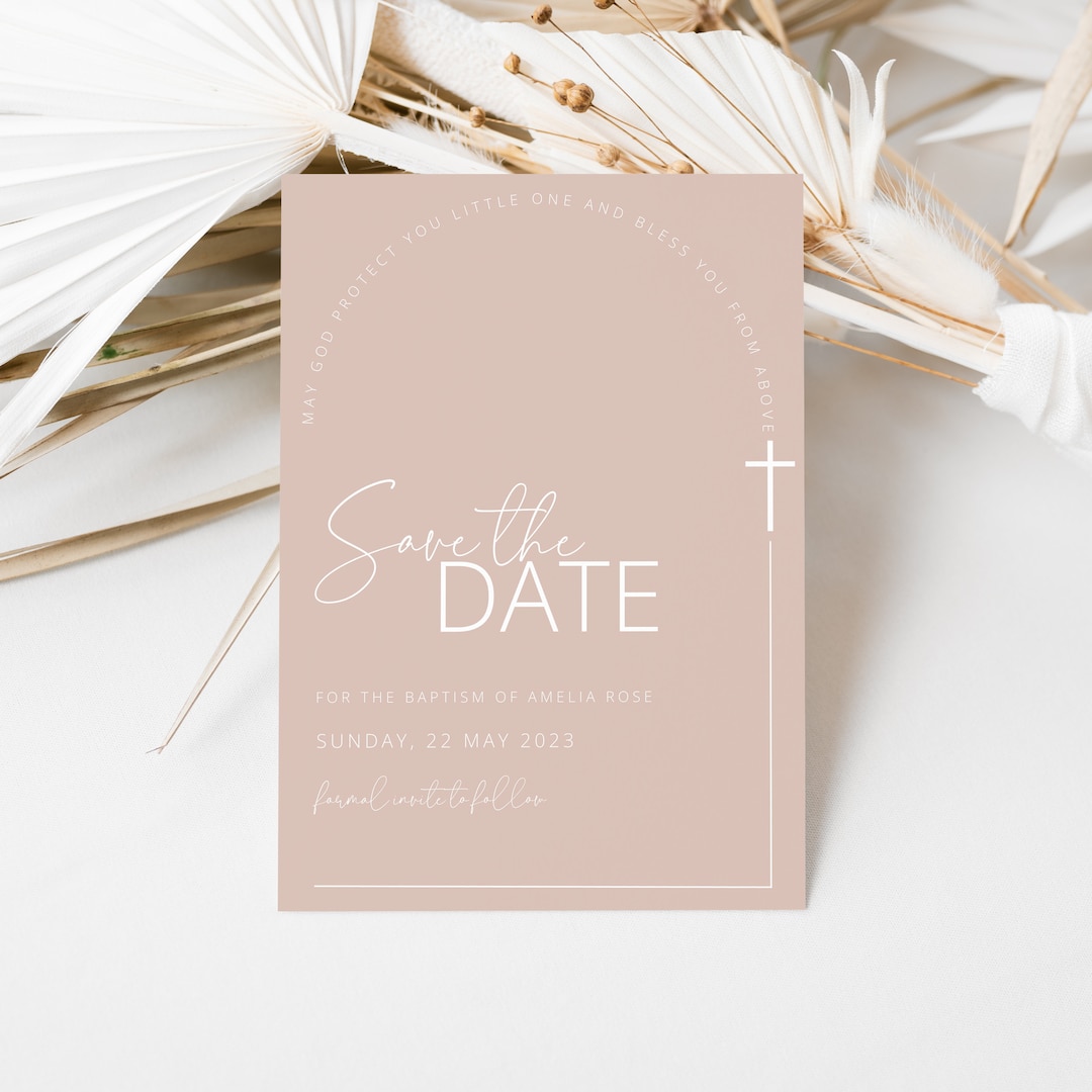Baptism Invitation Save the Date Template, Dusty Pink Baptism ...