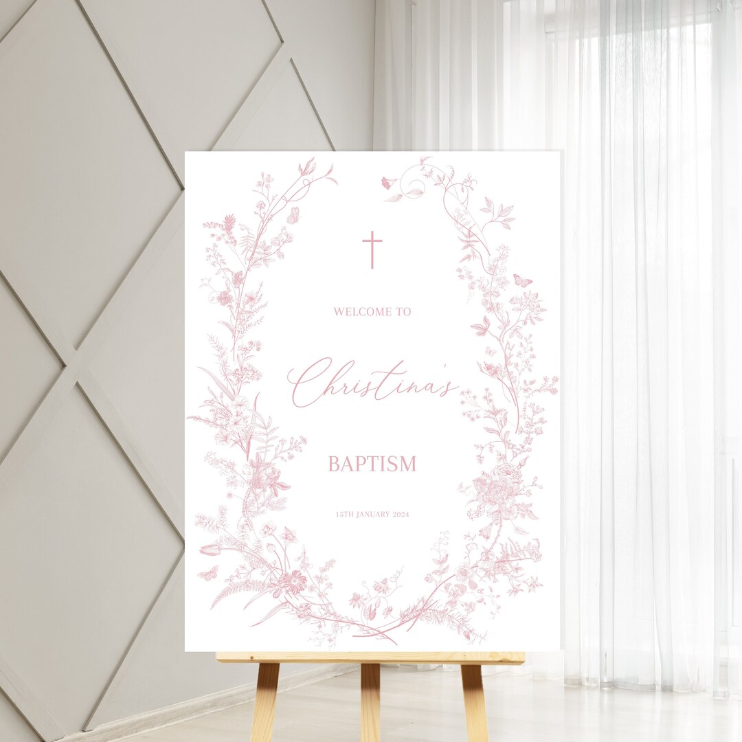 Vintage Floral Baptism Welcome Poster, Girl Flower Welcome Poster ...