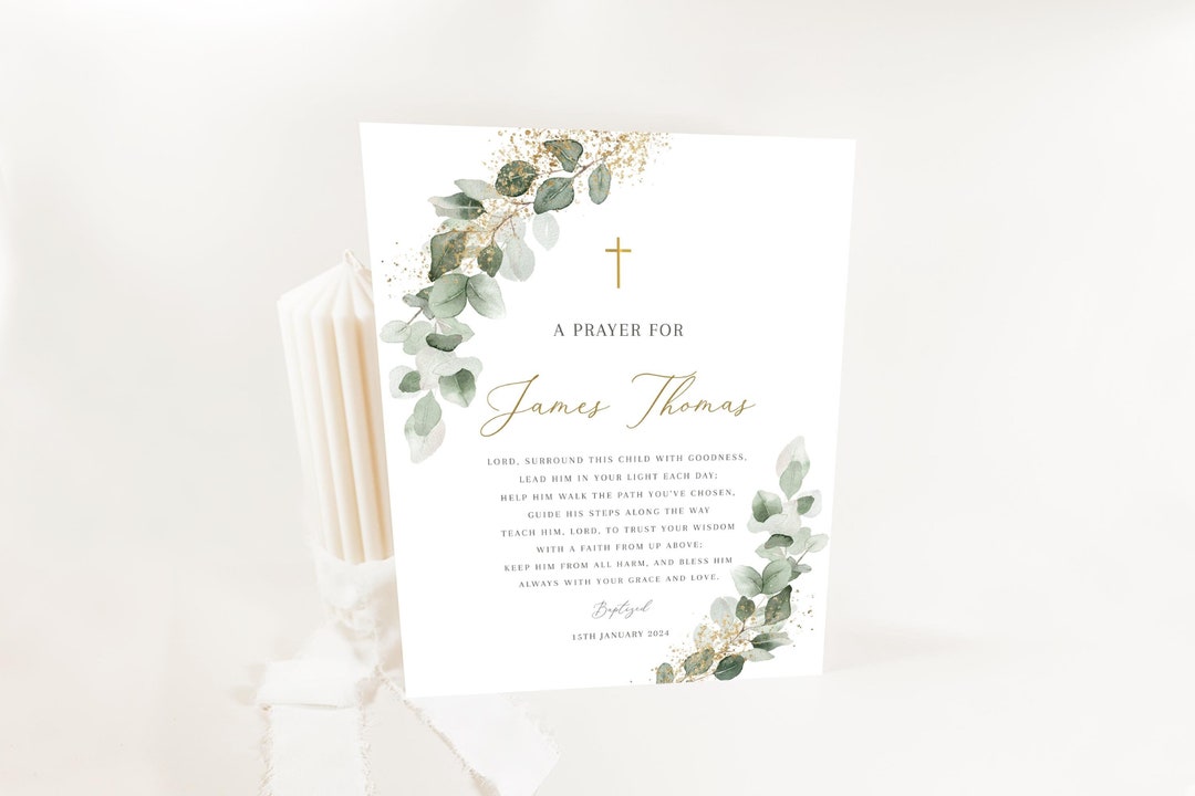 Baptism Prayer Sign, Greenery Baptism Prayer Sign, Catholic Prayer Sign ...