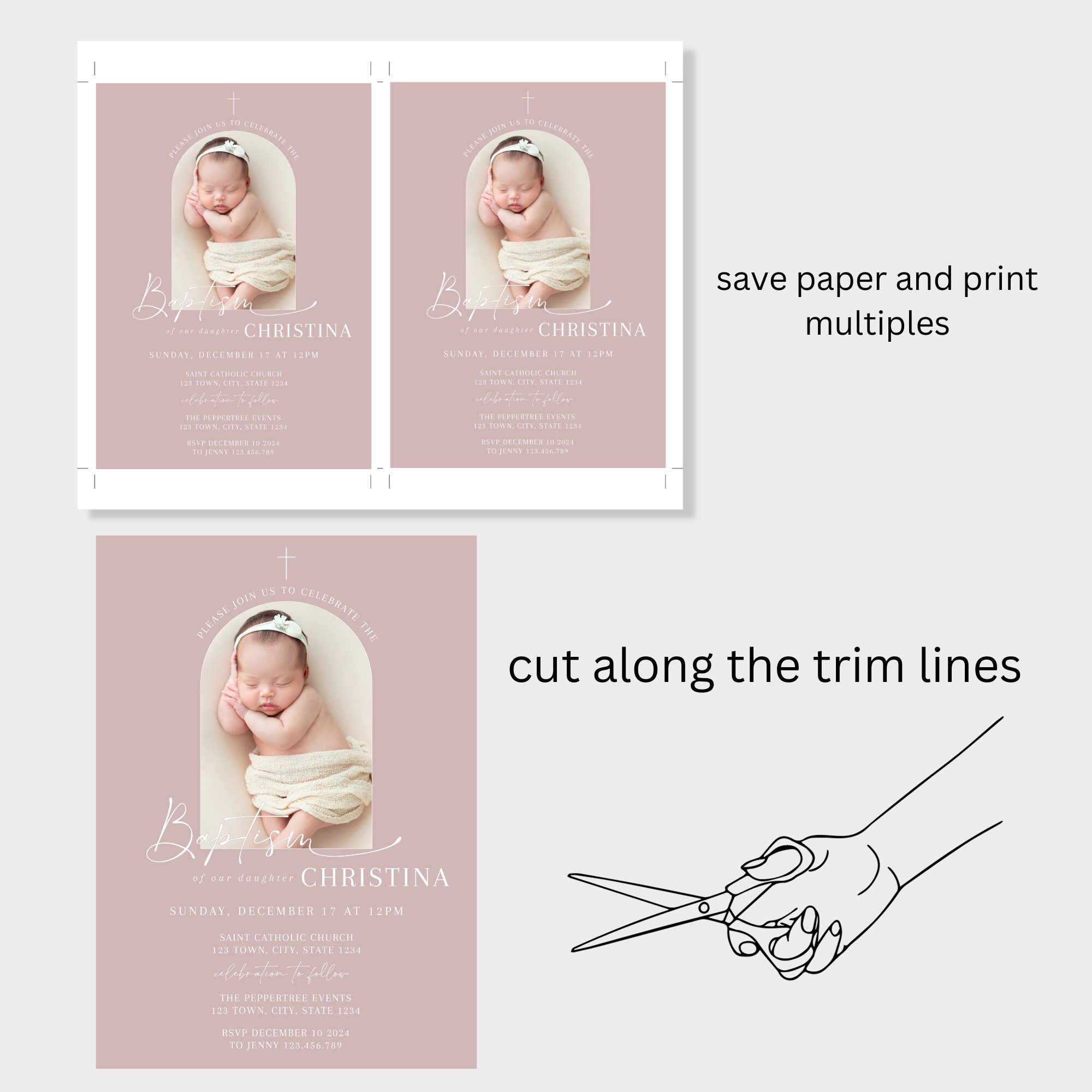Baptism Invitation Girl With Photo, Christening Invitations Girl, Pink ...