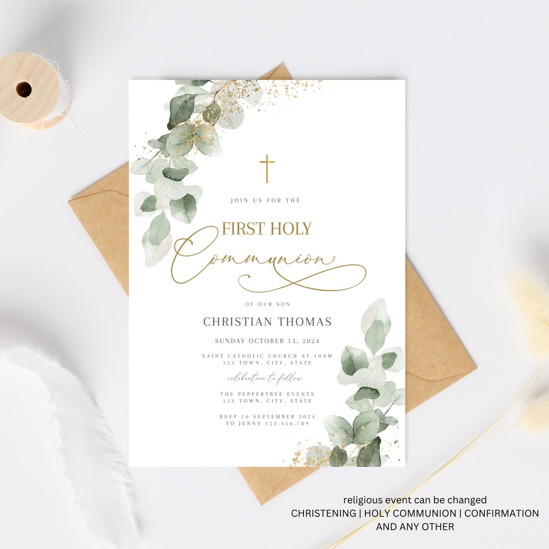 Holy Communion Invitation Template, First Holy Communion Invite, Girl ...
