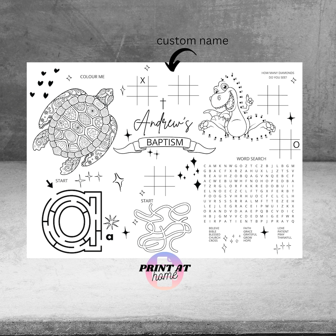 PERSONALISED Baptism Day Activity and Colouring Sheet, Placemat or ...