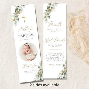 Baptism Bookmark Template, Personalized Baptism Bookmark, Eucalyptus ...