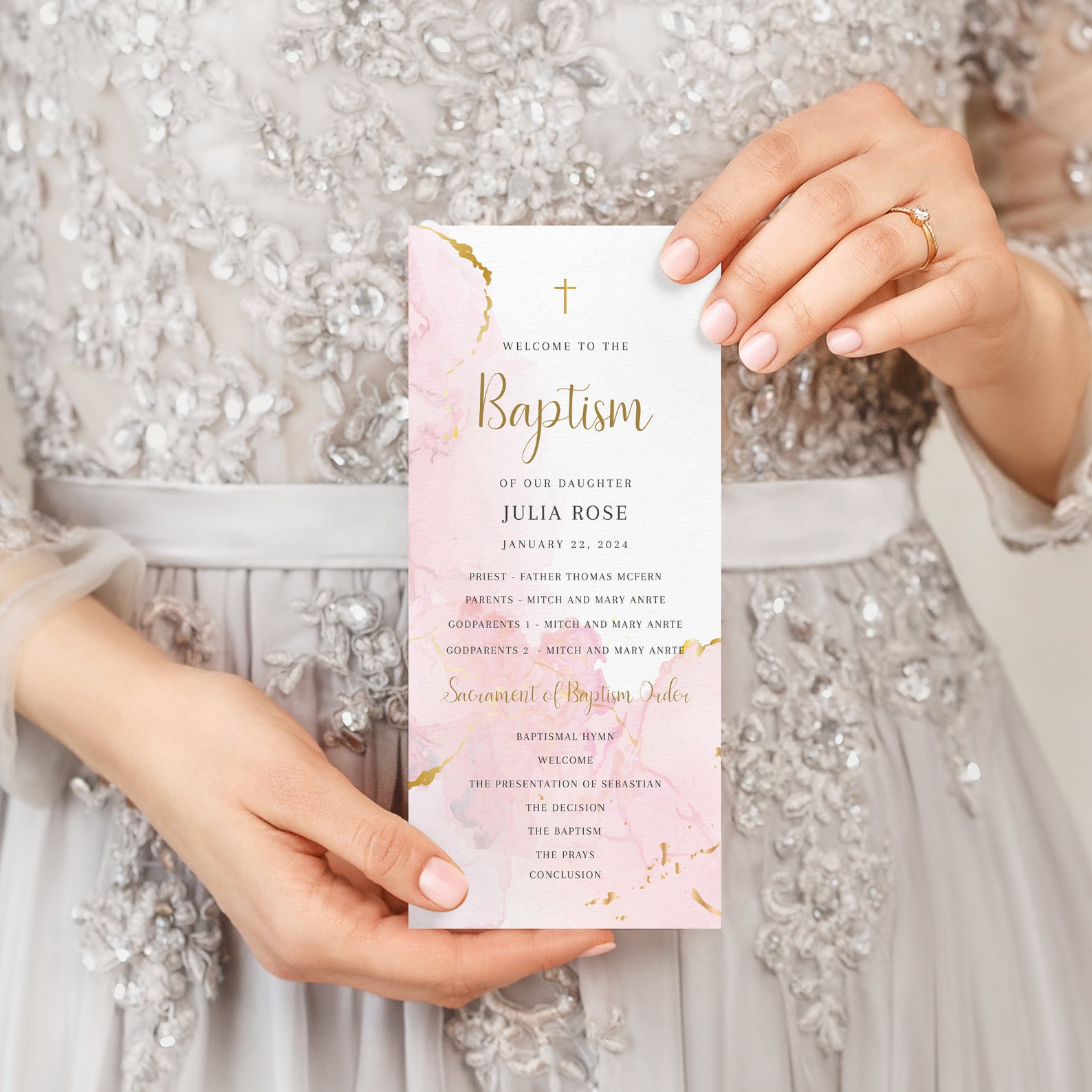 Pink Baptism Program Template, Editable Baptism Program for Girl ...