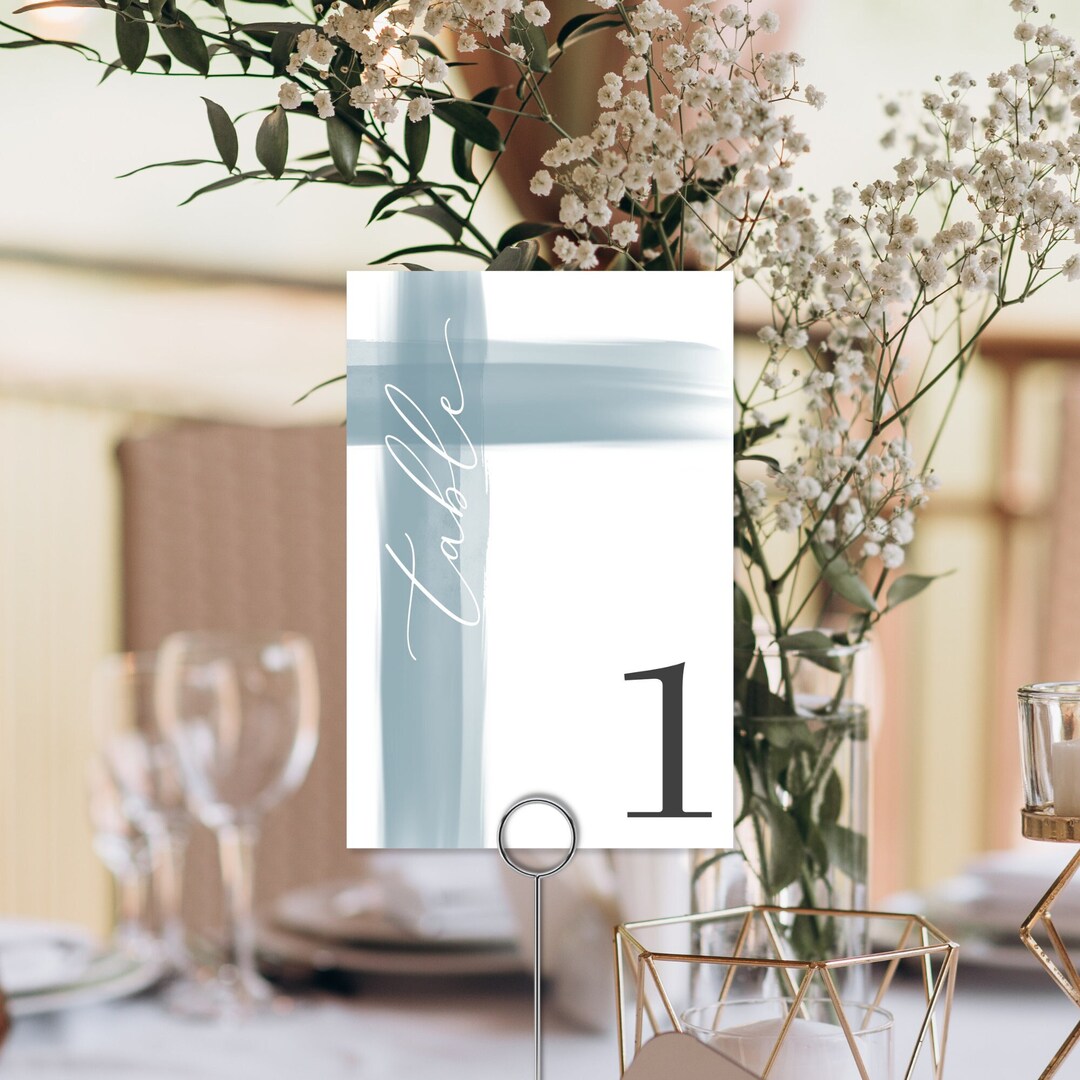 Dusty Blue Modern Printable Table Number , Simple Number, Table ...