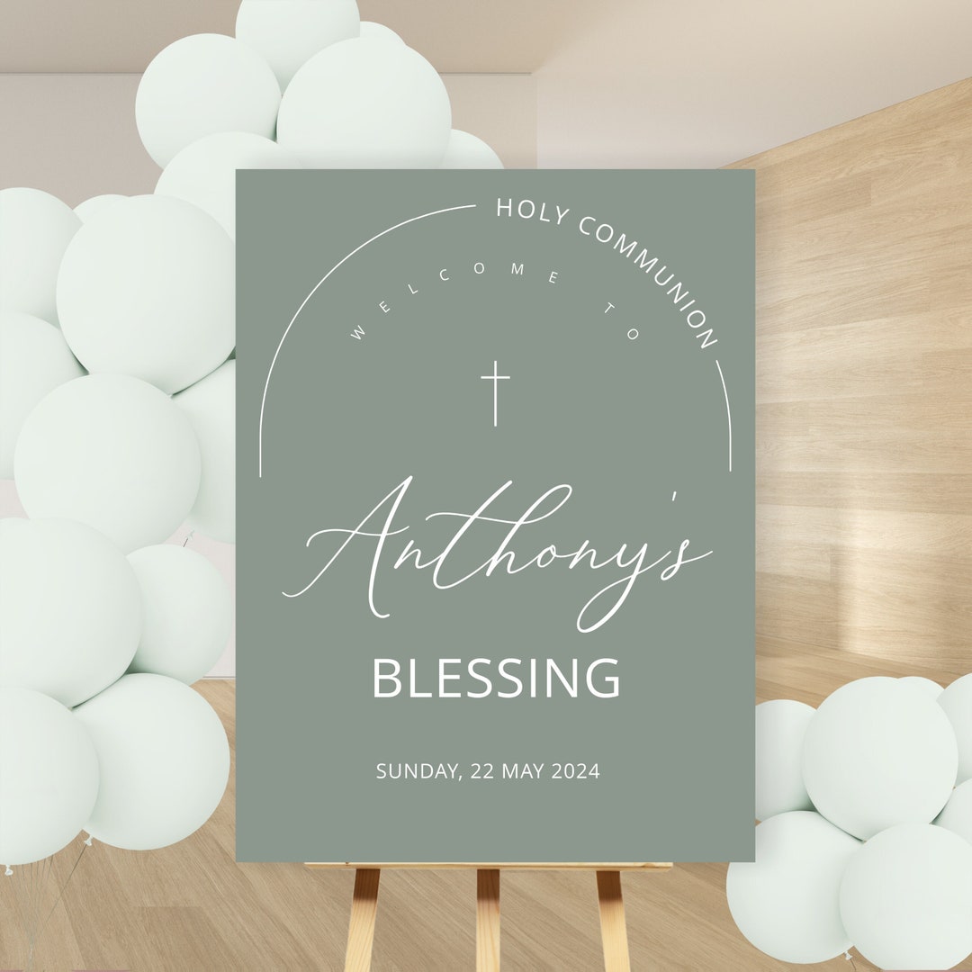 Green Communion Welcome Sign Poster, Green Christening Welcome Sign ...
