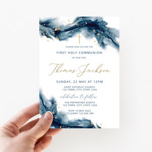Blue First Communion Invitation Digital, Blue Communion Invitation ...