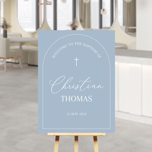 Dusty Blue WELCOME POSTER Editable Arch White Baptism / Holy Communion ...