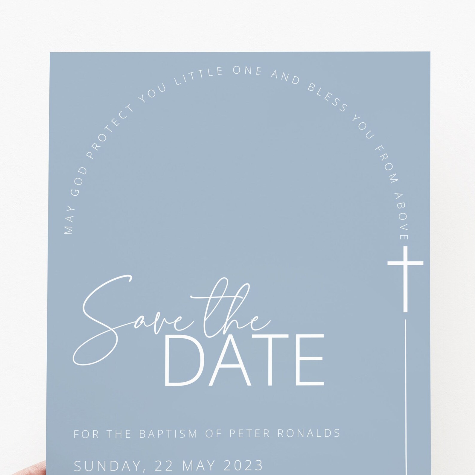 Baptism Invitation Save the Date Template, Dusty Blue Baptism ...