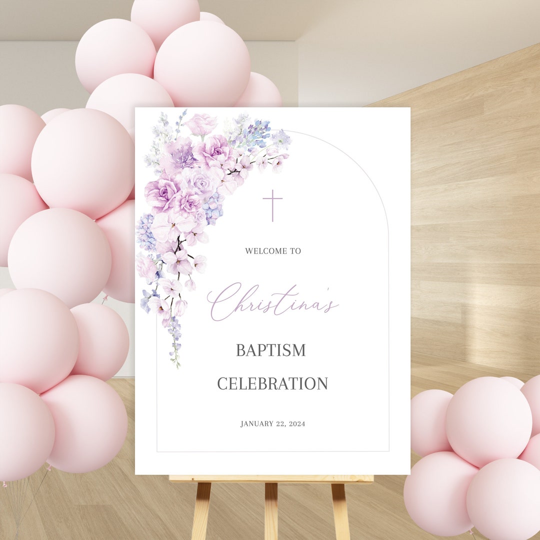 Purple Baptism Welcome Sign Template, Girl Baptism Welcome Sign ...