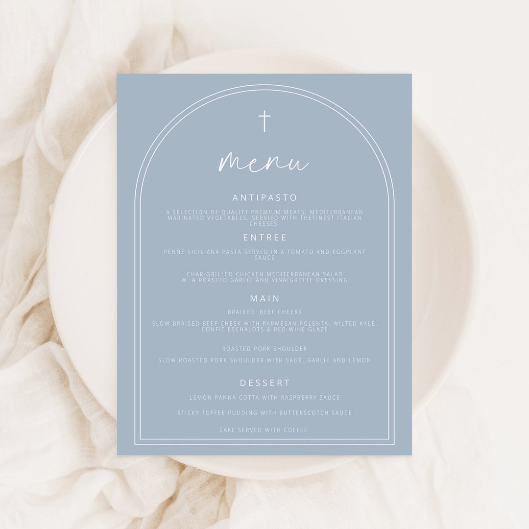 Dusty Blue Menu Template, Blue Menu, Modern Menu Printable Wedding ...