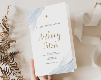 Dusty Blue Baptism Program Template, Editable Baptism Program for Boy ...