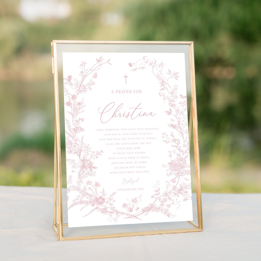 Pink Baptism Prayer Sign Template, Boho Pink Flower Prayer Sign ...