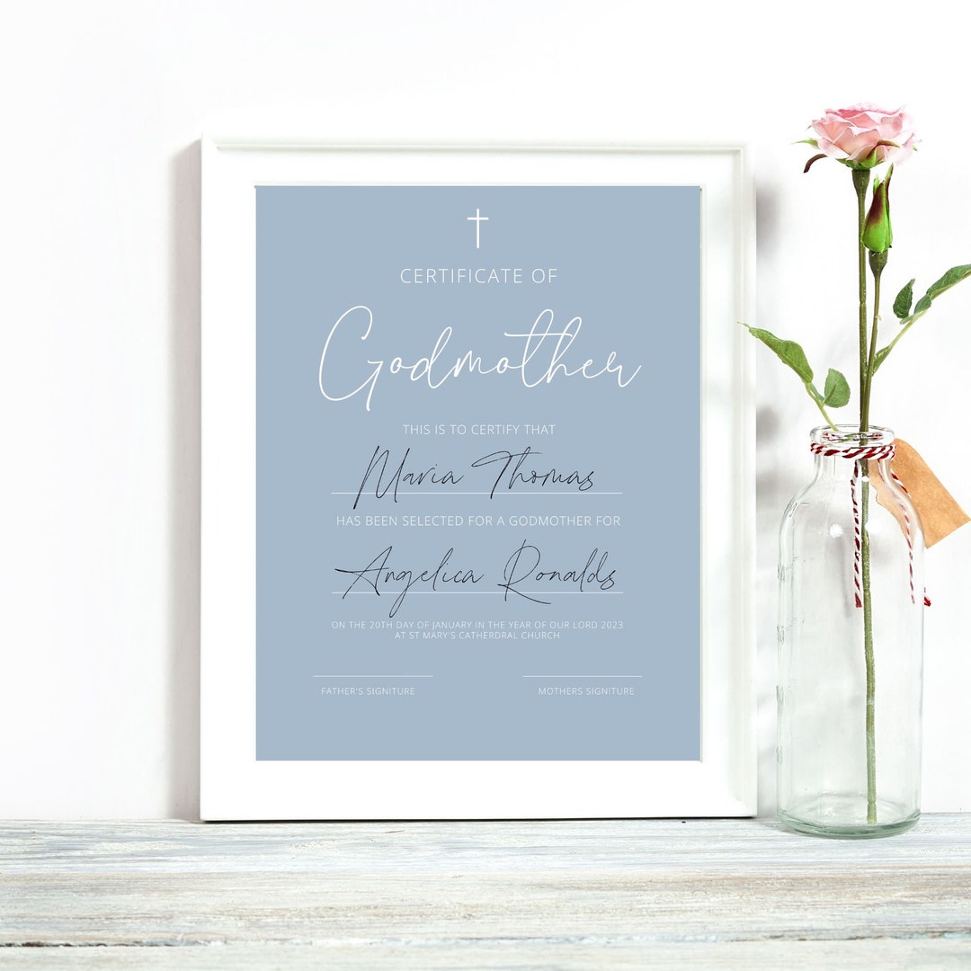Modern Godmother Certificate Template, 100% Editable, Minimal Godfather ...