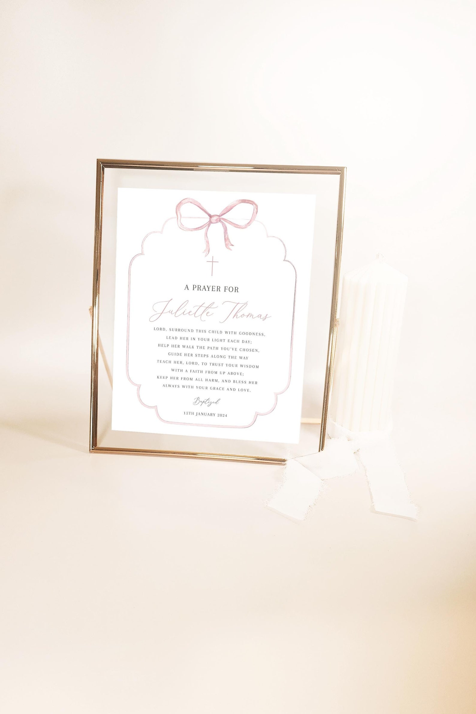 Pink Baptism Prayer Sign Template, Pink Prayer Sign for Girl, Printable ...