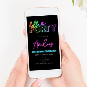 Neon Light Birthday Invitation, Glow Party, 40th Birthday, 80s Theme ...