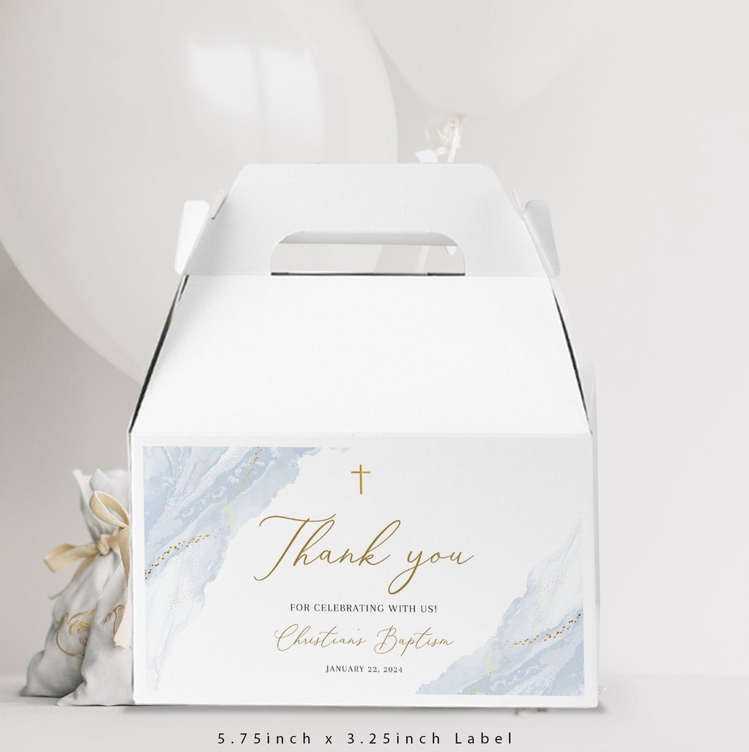 Baptism Gable Box Label Template, Blue Thank You Label, Baptism Gable ...