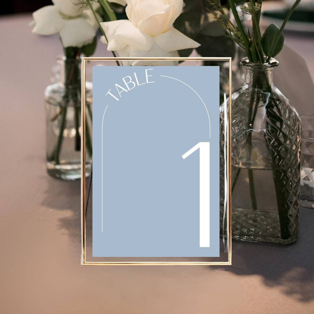 Dusty Blue Modern Table Number Template, Minimalist Printable Modern ...