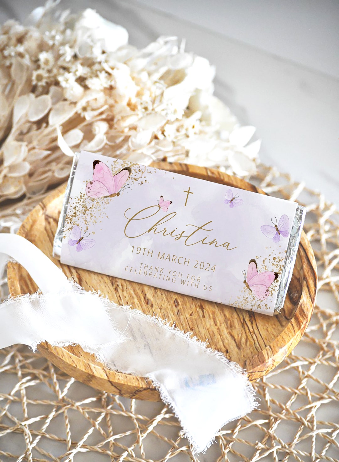 Butterfly Purple Chocolate Wrapper, Pastel Watercolor Candy Wrapper ...