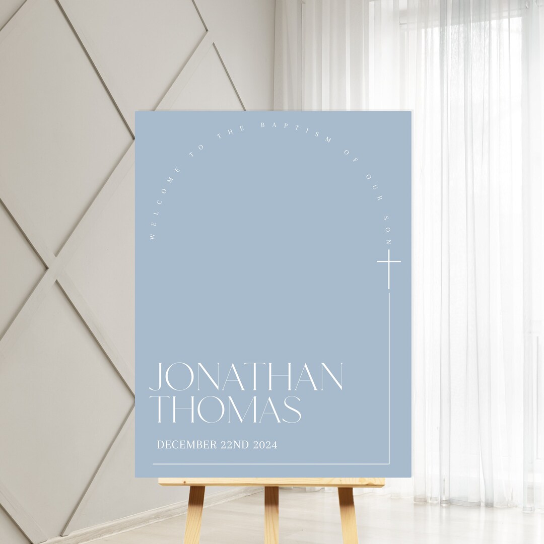 Dusty Blue WELCOME POSTER Editable Arch Baptism Welcome Poster - Etsy