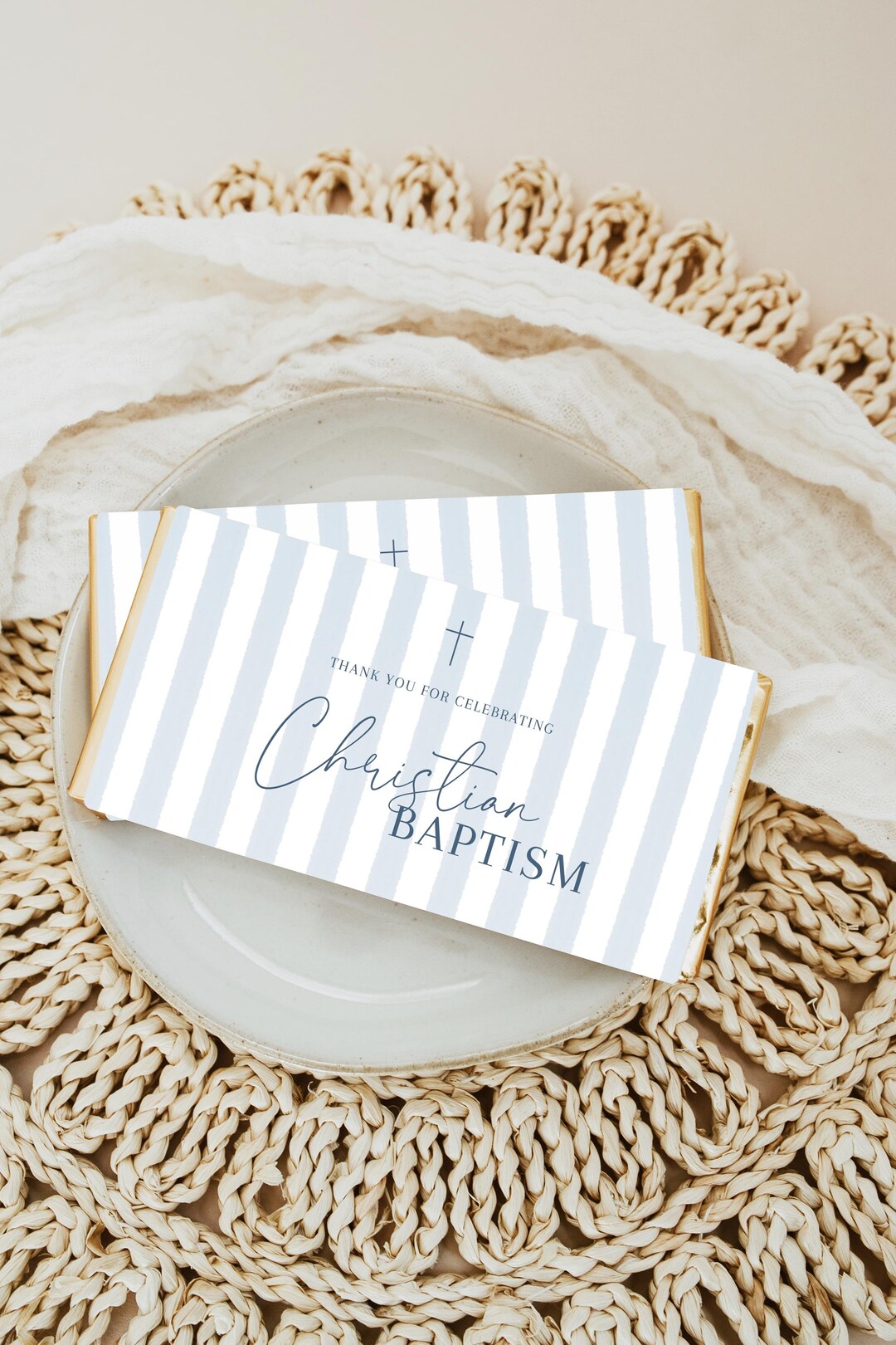 Dusty Blue Chocolate Bar Wrapper Template, Modern Baptism Candy Bar ...