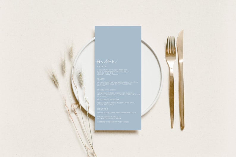 Dusty Blue Menu Template, Blue Menu, Modern Menu Printable Wedding ...