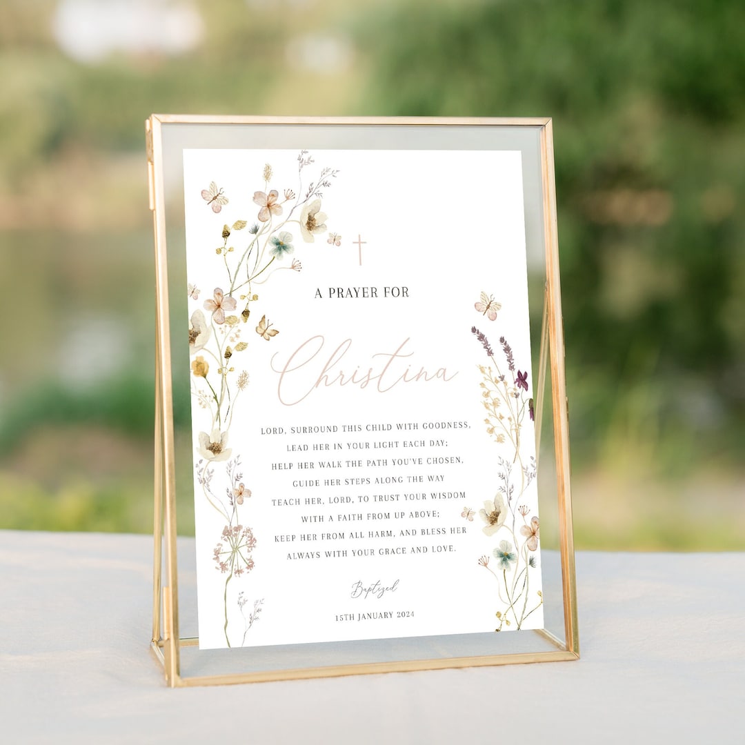Pink Baptism Prayer Sign Template, Butterfly Wildflower Prayer Sign ...