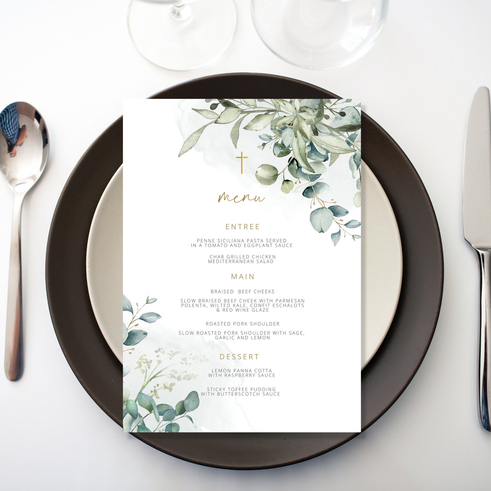 Eucalyptus Green Baptism Menu Template Add Guest Names, Modern Baptism ...