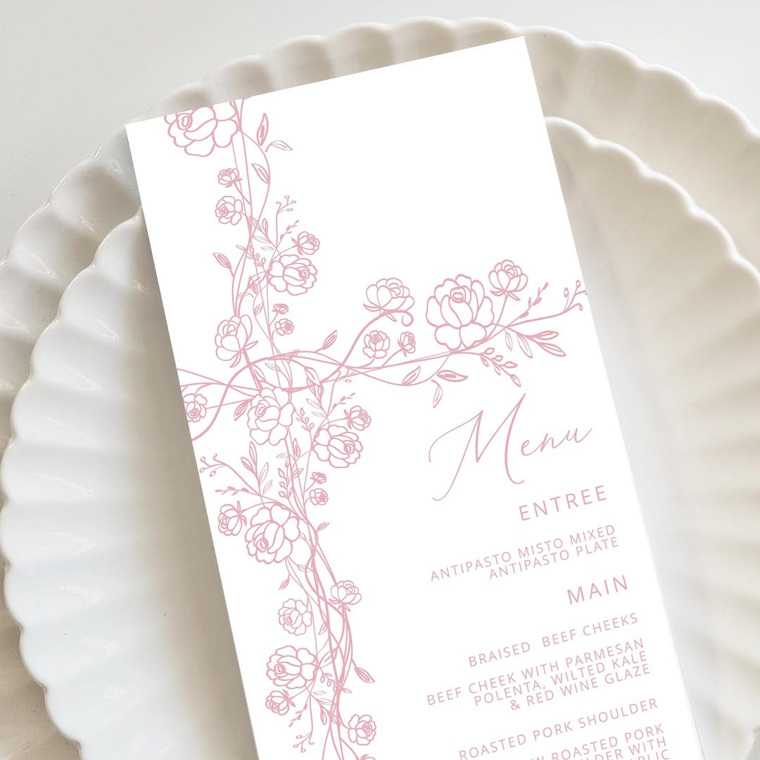 Pink Baptism Menu, Dusty Pink Christening Menu, Religious Menu for ...